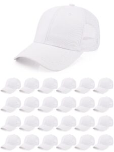 24 pieces mesh trucker hats sport baseball caps adjustable trucker golf dad hat bulk for unisex men women teen sports workout (white)