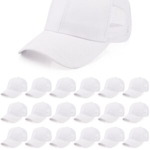 24 Pieces Mesh Trucker Hats Sport Baseball Caps Adjustable Trucker Golf Dad Hat Bulk for Unisex Men Women Teen Sports Workout (White)