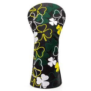 lucky shamrock golf driver head covers,1 wood driver head cover,golf wood headcover - black synthetic leather dirver headcover golf club protective designed for all brand