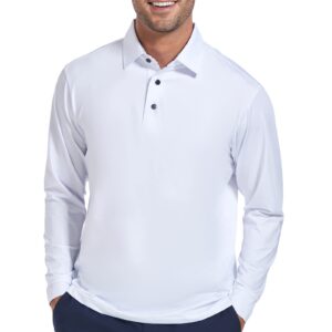 FINGER TEN Men's Golf Shirts Long Sleeve Short Lightweight Dry Fit Moisture Wicking T-Shirts UPF 50 Sun Protection (White, Large)