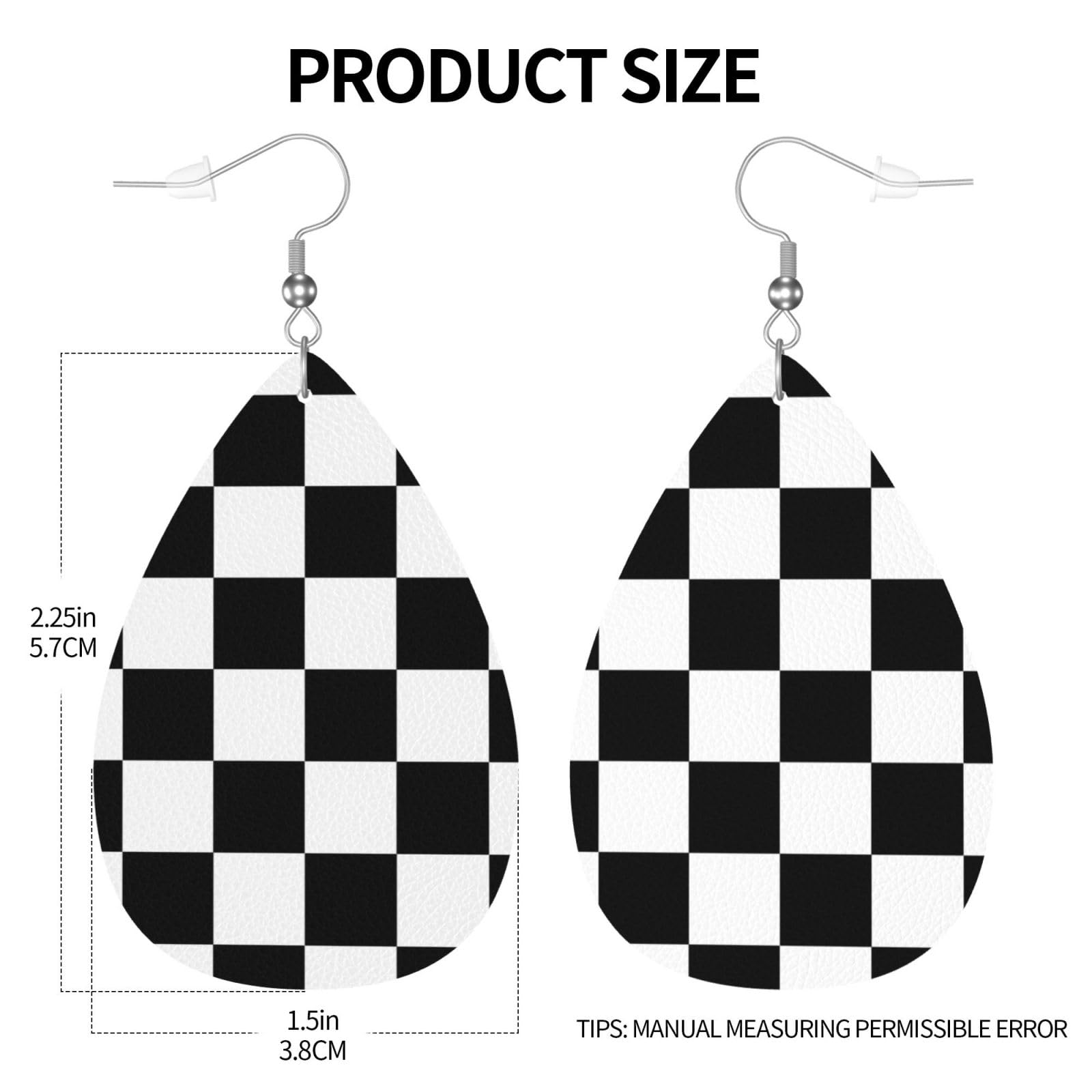 Checkerboard Chess Board Flag Faux Leather Teardrop Earrings for Women Drop Dangle Earrings Gift