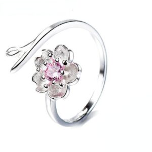 925 sterling silver open ring, cherry blossom pink purple zircon ring for women's party jewelry pink