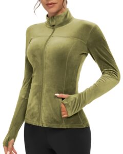 gym rainbow womens velvet workout jackets full zip lightweight athletic running jacket with pockets(#1 green,x-large)