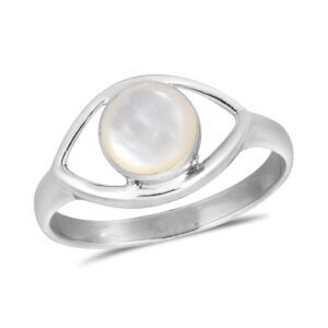 aeravida mystical evil eye with white mother of pearl inlay .925 sterling silver ring | classic wedding rings for women | vintage comfort fit silver rings for women | gift for women | sterling silver rings sizes (6-11) | size (8)