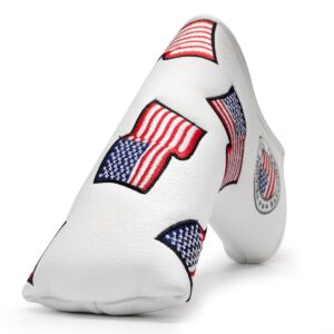 us flag putter cover golf blade putter headcover head cover - premium leather golf putter head cover magnetic- white golf accessories for men golfer