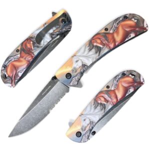 bladedealusa horse design knife assisted opening folding pocket knife hunting camping fishing accessories (red),glm049