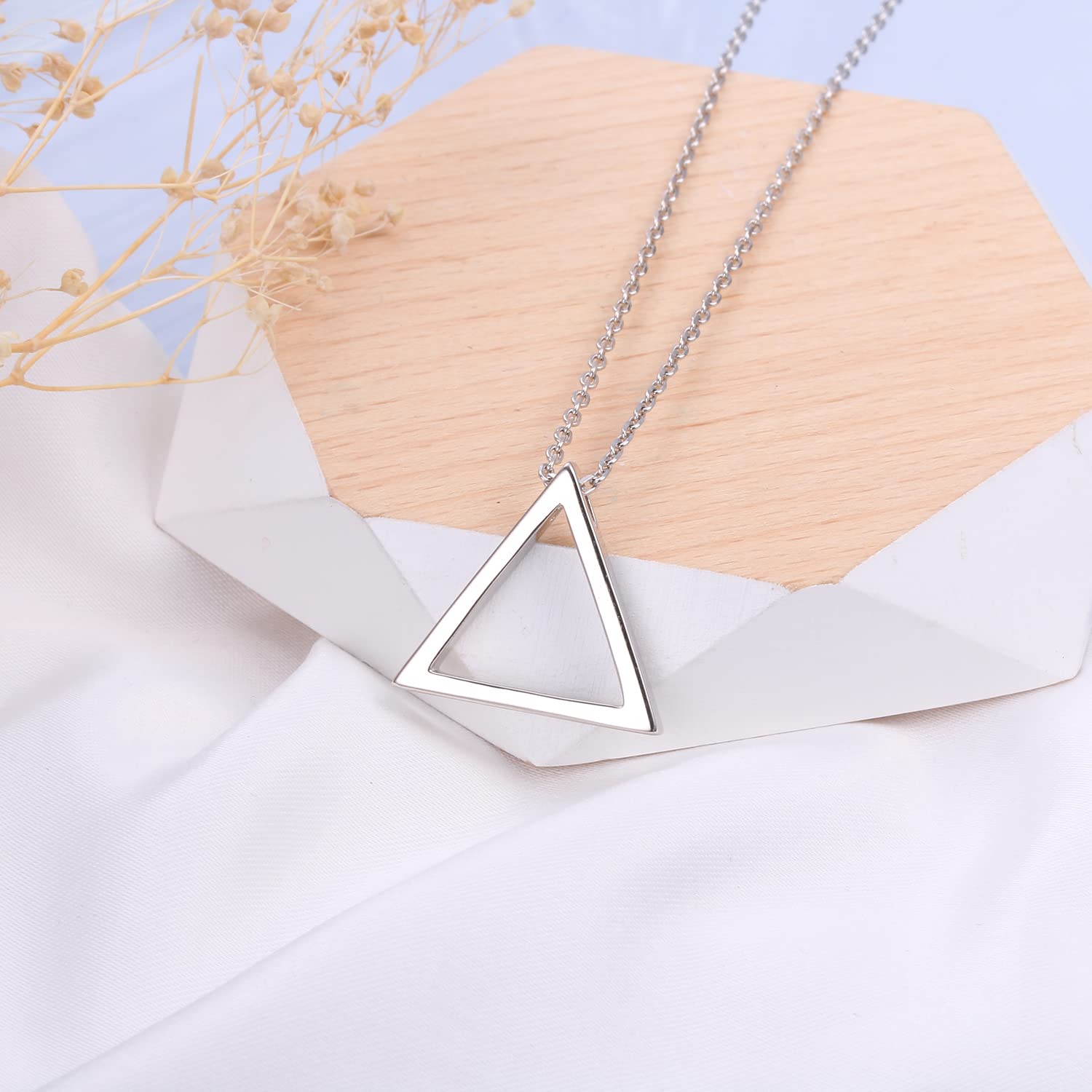 DAOCHONG 925 Sterling Silver Geometric Jewelry Minimalist Triangle Pendant Necklace for Women Birthday Christmas