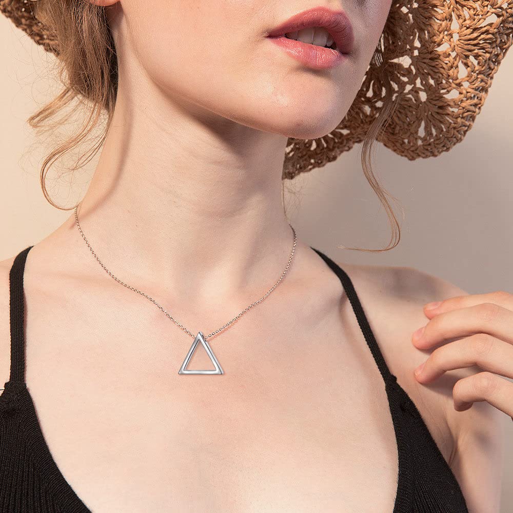 DAOCHONG 925 Sterling Silver Geometric Jewelry Minimalist Triangle Pendant Necklace for Women Birthday Christmas