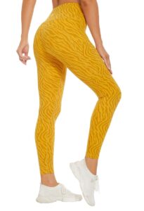 kyriad 7/8 seamless athletic running workout leggings for women with 3 pockets high waisted yoga pants gym sports yellow tiger printed xs