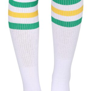 Henwarry 3 Pairs Classic Triple Stripes Over the Calf Cotton Retro Tube Socks for Men and Women (B04-Green/Yellow/White)