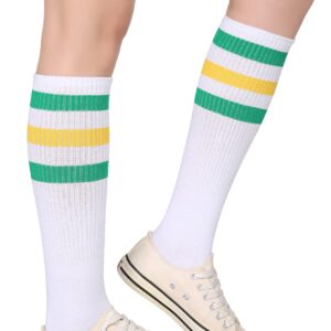 Henwarry 3 Pairs Classic Triple Stripes Over the Calf Cotton Retro Tube Socks for Men and Women (B04-Green/Yellow/White)