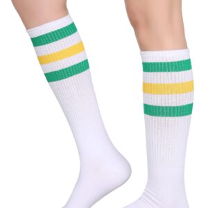 Henwarry 3 Pairs Classic Triple Stripes Over the Calf Cotton Retro Tube Socks for Men and Women (B04-Green/Yellow/White)