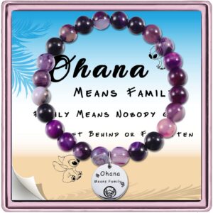 ohana means family bracelet stitch jewelry gifts for family natural stone bead gifts for families（purple）