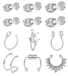 tokring fake nose ring hoop fake septum nose cuffs/ studs clip on lip ear non pierced jewelry for women men silver