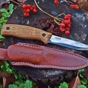 BPS Knives Set HK1S and BS3S Set - Carbon Steel Knives Full Tang Knives with Leather Sheaths Scandi Grind Camping Bushcraft Knives Bushlore