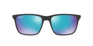 ray-ban rb4385 liteforce rectangular sunglasses, matte black/green mirrored blue polarized, 58 mm