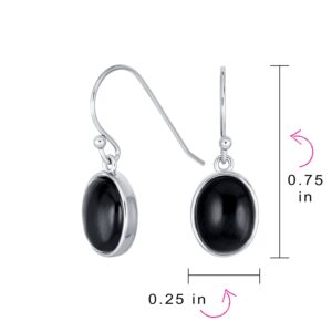 Classic Elegant Black Onyx Bezel Set Oval Cabochon Gemstone Drop Earrings For Women .925 Sterling Silver Wire Fish Hook