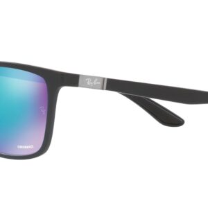 Ray-Ban RB4385 Liteforce Rectangular Sunglasses, Matte Black/Green Mirrored Blue Polarized, 58 mm