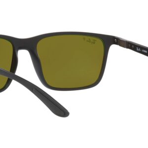 Ray-Ban RB4385 Liteforce Rectangular Sunglasses, Matte Black/Green Mirrored Blue Polarized, 58 mm