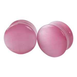 mystic metals body jewelry pair of convex pink cat eye stone double flare plugs (stn-693) (7/8" (22mm))