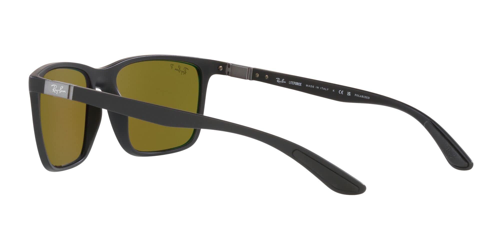 Ray-Ban RB4385 Liteforce Rectangular Sunglasses, Matte Black/Green Mirrored Blue Polarized, 58 mm