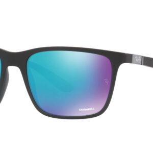 Ray-Ban RB4385 Liteforce Rectangular Sunglasses, Matte Black/Green Mirrored Blue Polarized, 58 mm