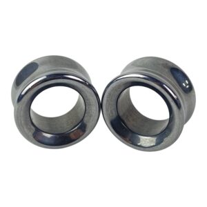 mystic metals body jewelry pair of concave hematite stone double flare tunnels (stn-695) (3/4" (19mm))