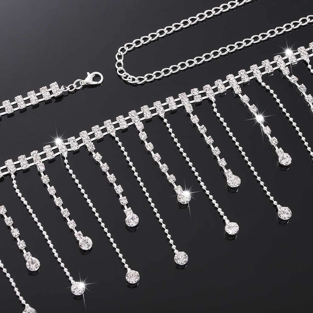 Tgirls Rhinestone Waist Chain Jewelry Sexy Silver Heart Belly Chains Layered Tassels Waist Body Chains Navel Button Ring Piercing Waist Chain Body Accessory for Women and Girls (Silver-tassel)