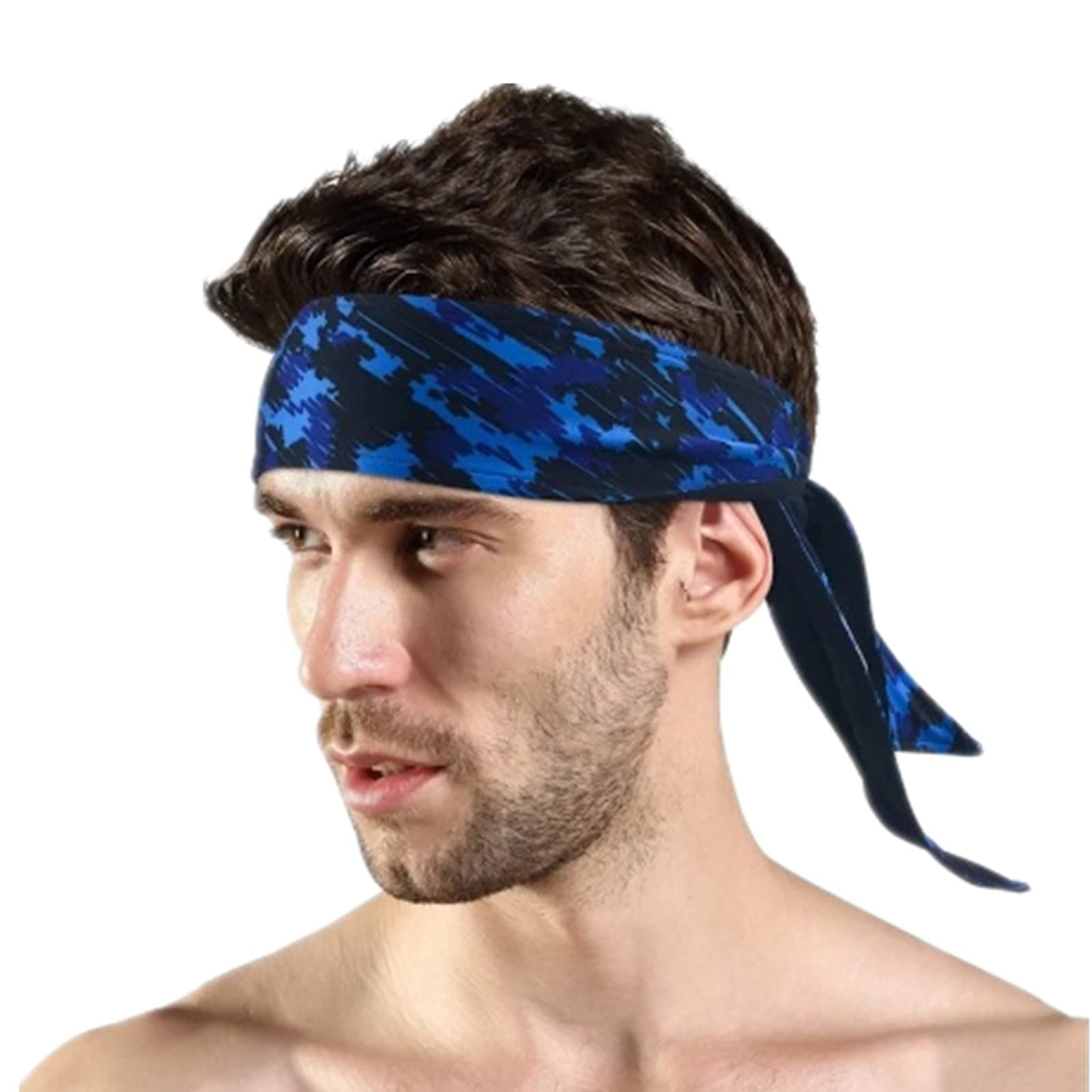 Mcolics Headbands Tie on Headband for Men Women Running Athletic Hair Head Band Elastic Sports Sweat Basketball Stetchy Yoga Workout Sweatband Adjustable Non-Slip Moisture Wicking (Blue)