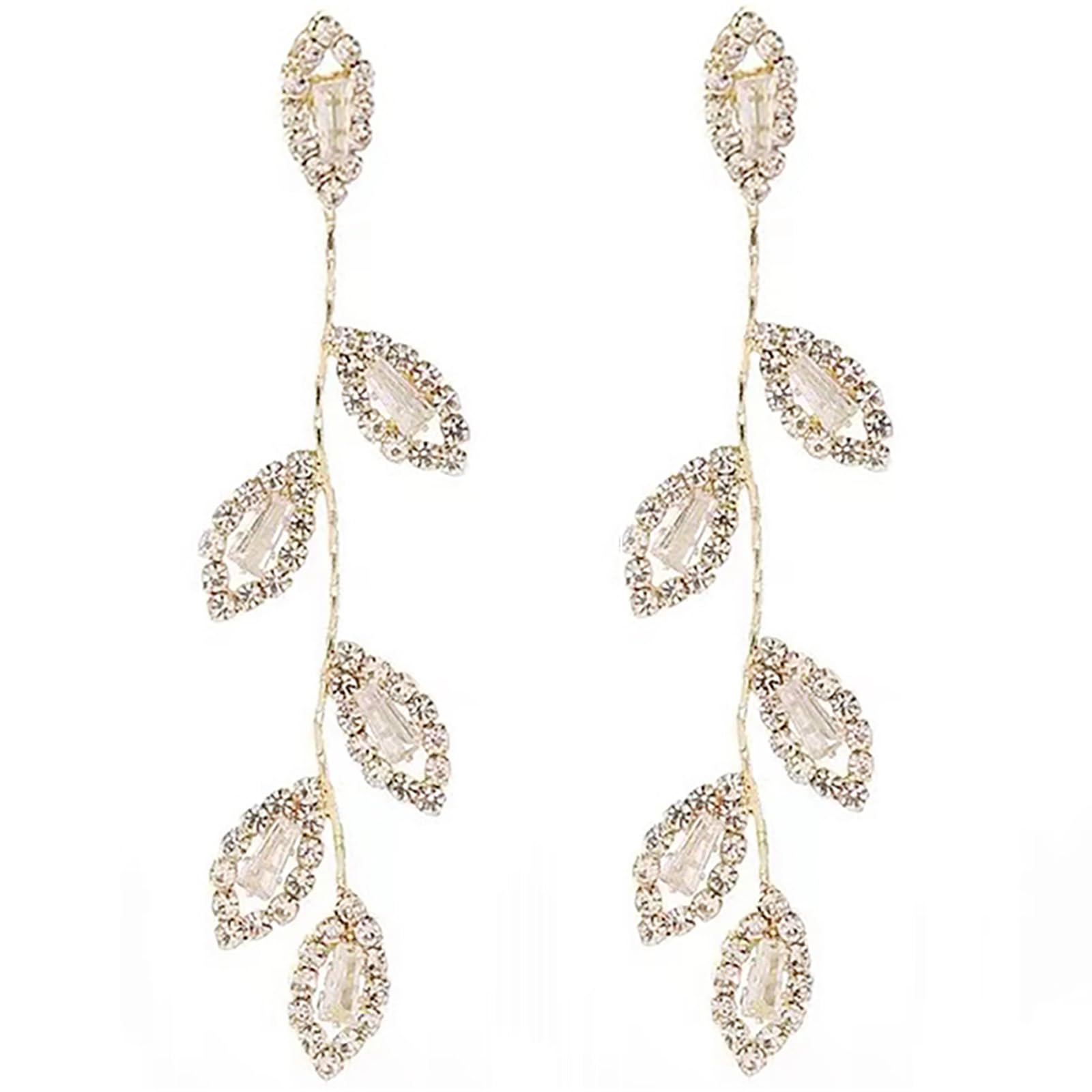 Dangling Earrings for Women, Elegant Rhinestone Delicate Leaf silver drop Long Earrings for Wedding,Bridal, Prom, Anniversary