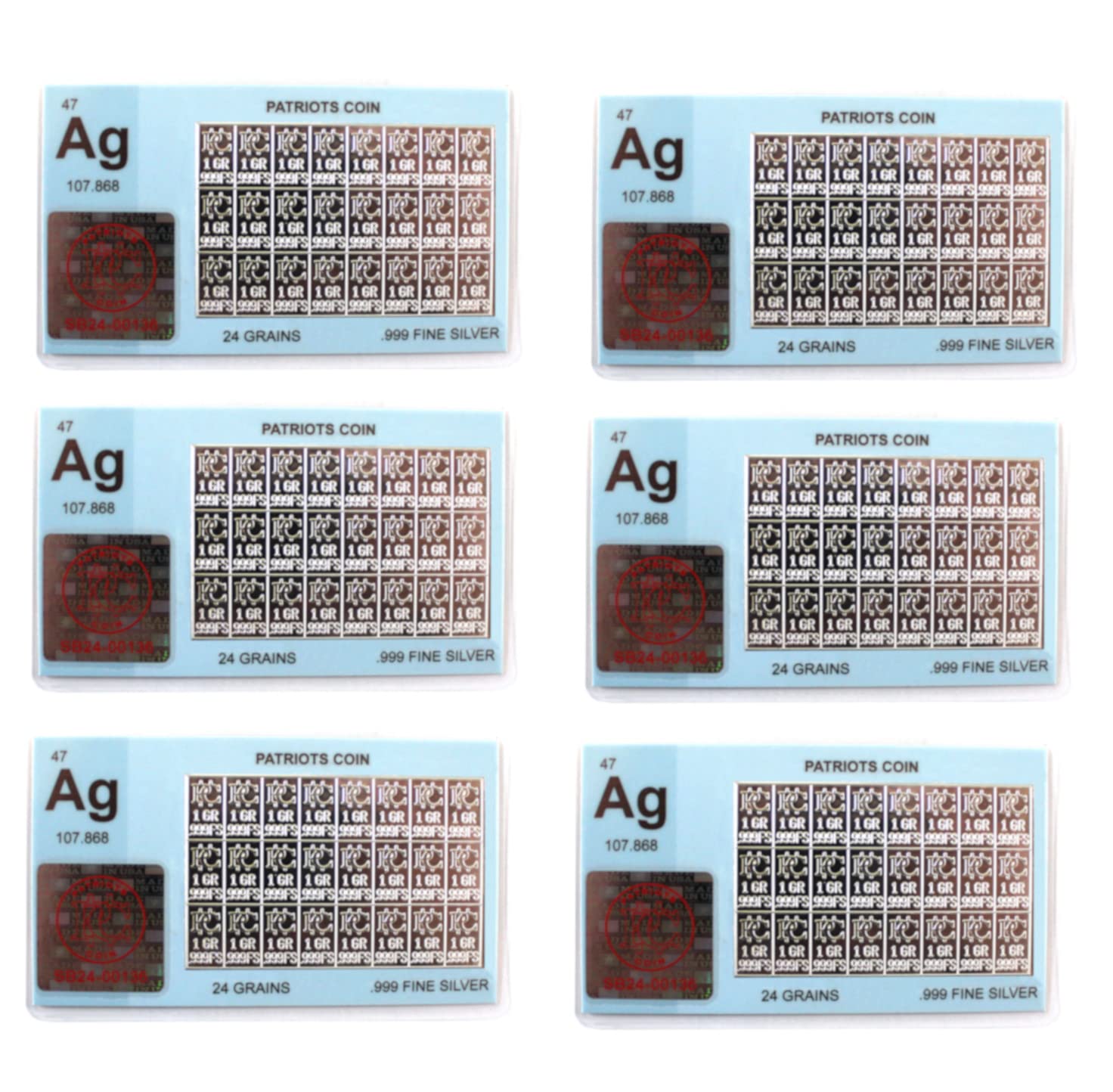 Pure Silver Bullion Bar Divides to 24 One Grain Bars .999 Fine Silver Snaps Apart to Individual 1 Grain Ingots (6)