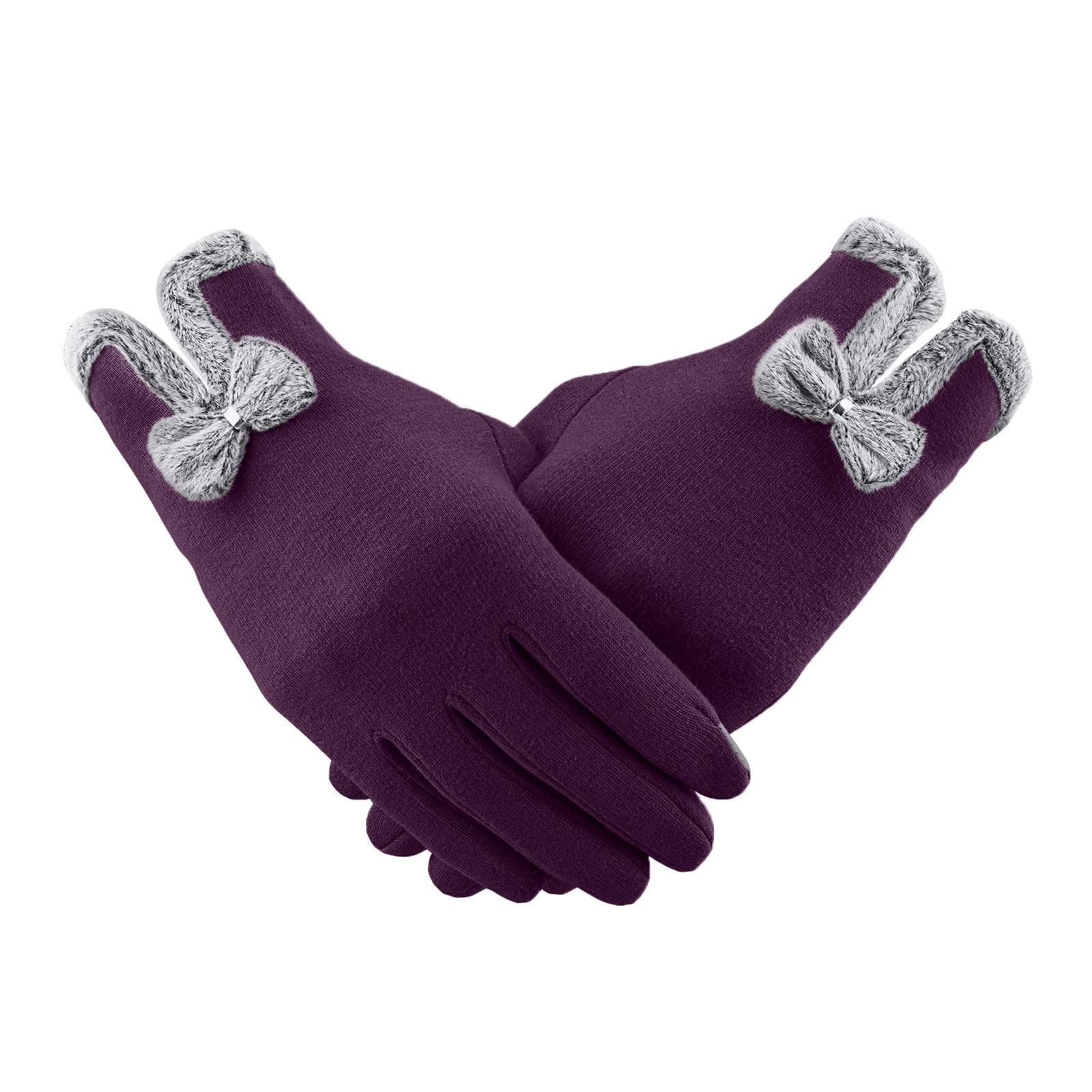 Warm Women Elegant Bow Gloves Touchscreen Gloves Full Finger Winter Warm Mittens (Purple, One Size)