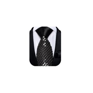 dibangu black tie sequin ties for men solid color skinny tie and pocket square set wedding party formal necktie