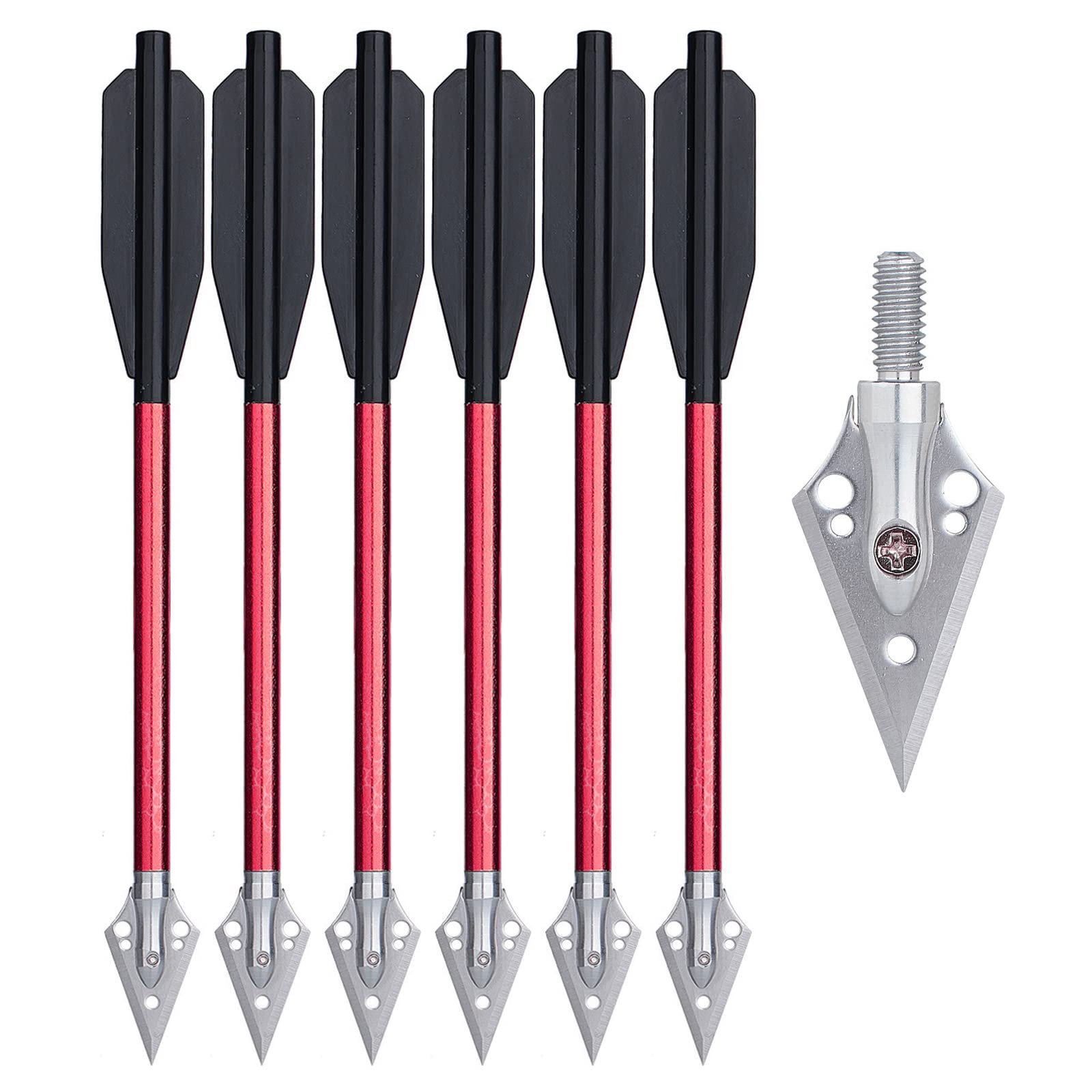 ocairnry 6.25" Crossbow Bolts Aluminium Crossbow Arrows Mini Crossbow Bolts with Steel Broadhead Tips for 50-80lbs Archery Target Practicing Shooting Small Hunting 6 Pack (Red)