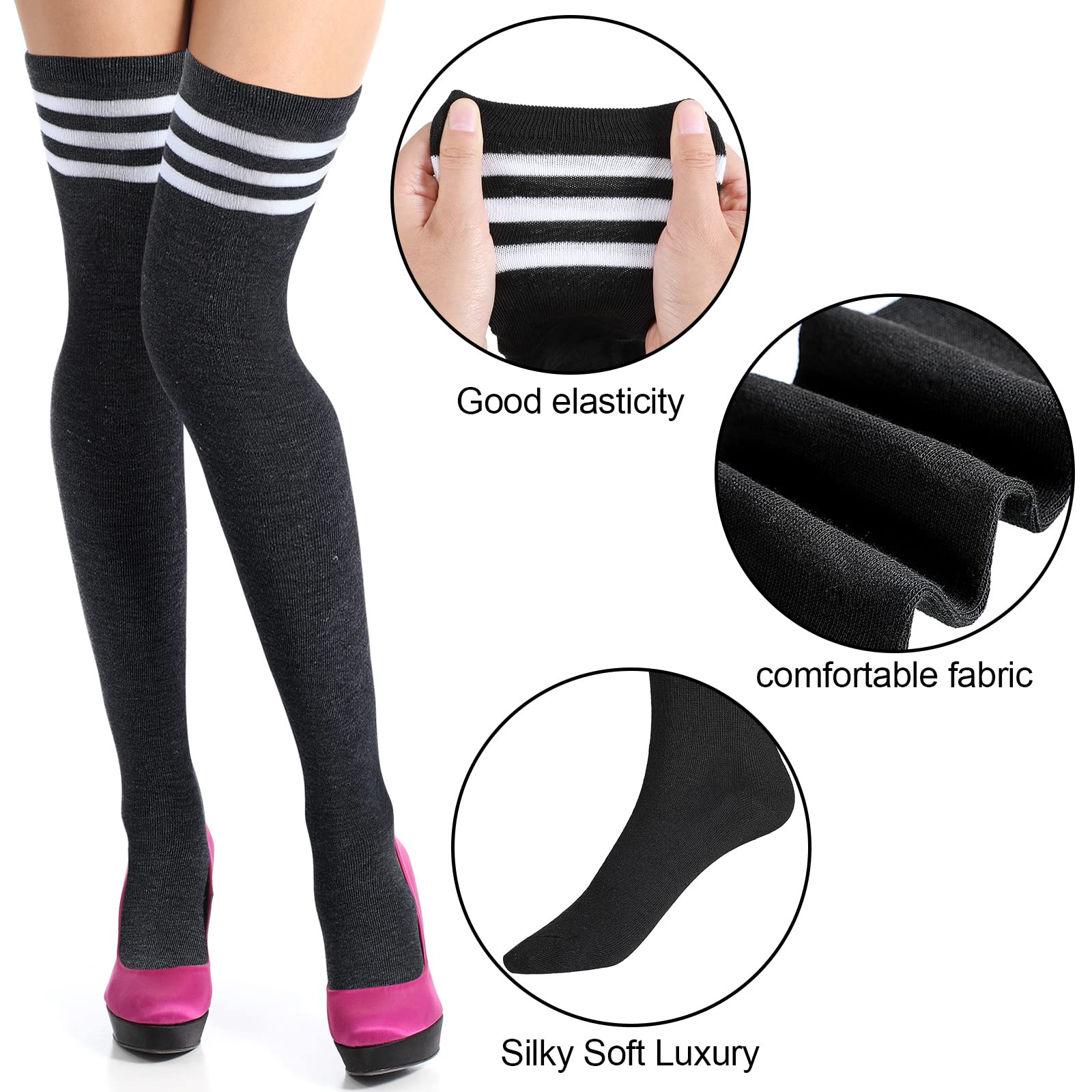 JaGely 24 Pairs Thigh High Socks for Women Over the Knee Socks Long Thigh High Stocking for Women Leg Warmer Daily Wear Cosplay, 2 Styles and 6 Colors