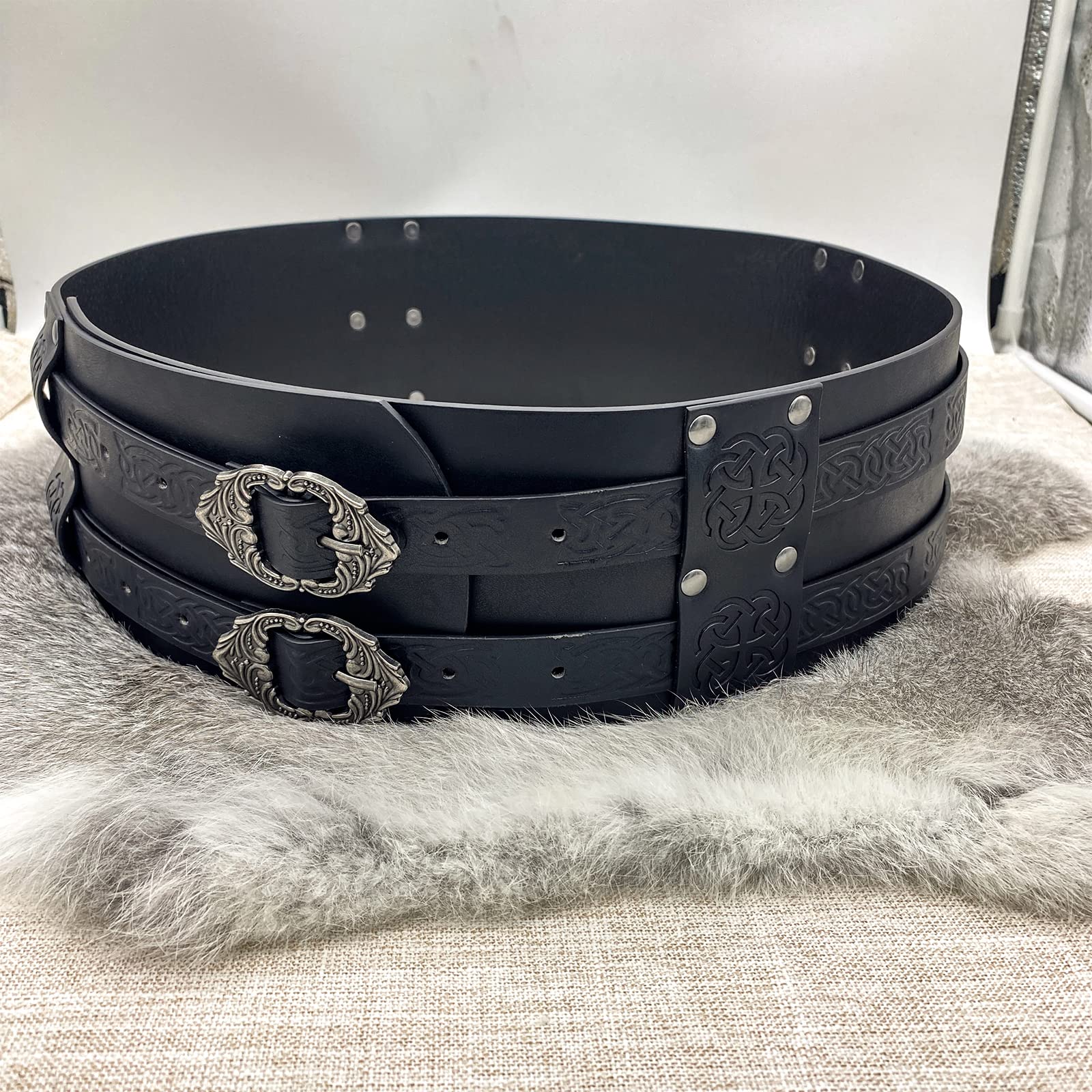 JAOYU Medieval Belt for Men Renaissance Belt Women Viking Embossed Wide Belt Leather Medieval Knight Belt Halloween Cosplay Costume