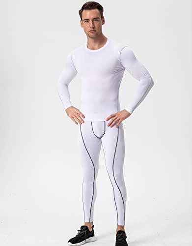 White Compression Shirts Mens Long Sleeve Running Gym Top Shirts Lightweight Sports Baselayer Undershirt Cool Dry