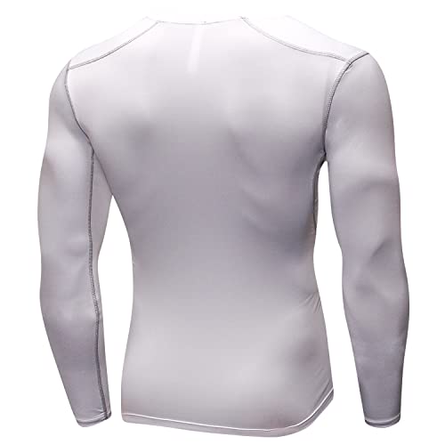 White Compression Shirts Mens Long Sleeve Running Gym Top Shirts Lightweight Sports Baselayer Undershirt Cool Dry