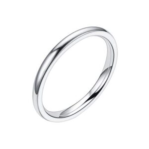 2mm stainless steel ring classical plain stackable ring for women wedding band thin ring statement band (silver-1, 8)