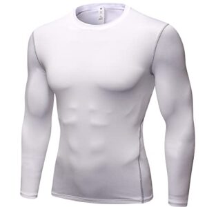 white compression shirts mens long sleeve running gym top shirts lightweight sports baselayer undershirt cool dry