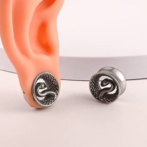 Atomhole 8mm-25mm (0g-1") Snake Ear Plugs Tunnels Ear Gauges 316 Stainless Steel Hypoallergenic Earrings Expander Body Piercing Jewelry 2PCS (10mm(00G), Silver)