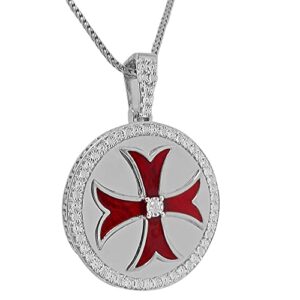 kingcrown jewelers real genuine diamond 10k gold over knight templar masonic cross enamel pendant charm chain set (white gold finish)