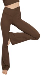 topyogas women's casual bootleg yoga pants v crossover high waisted flare workout pants leggings brown