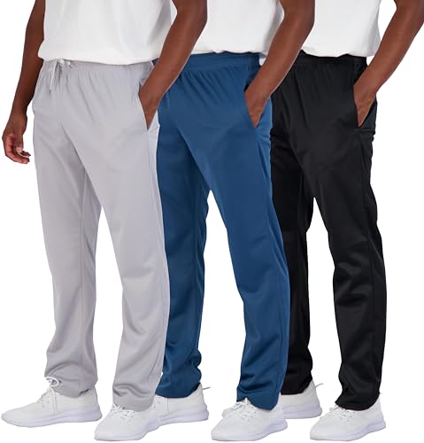 3 Pack: Mens Sweatpants Open Bottom Baggy Track Pants Active Athletic Workout Gym Training Tech Fleece Tapered Slim Tiro Tricot Wide Leg Sports Running Casual Quick Dry Fit Soccer Casual-Set 4,L