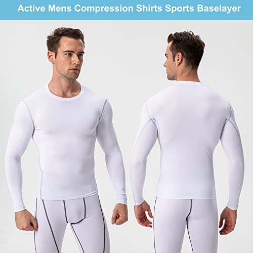 White Compression Shirts Mens Long Sleeve Running Gym Top Shirts Lightweight Sports Baselayer Undershirt Cool Dry