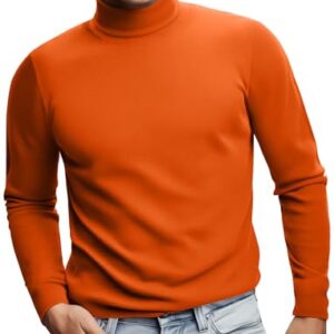 Zengjo Turtleneck Men Thermal Long Sleeve(Orange,L)