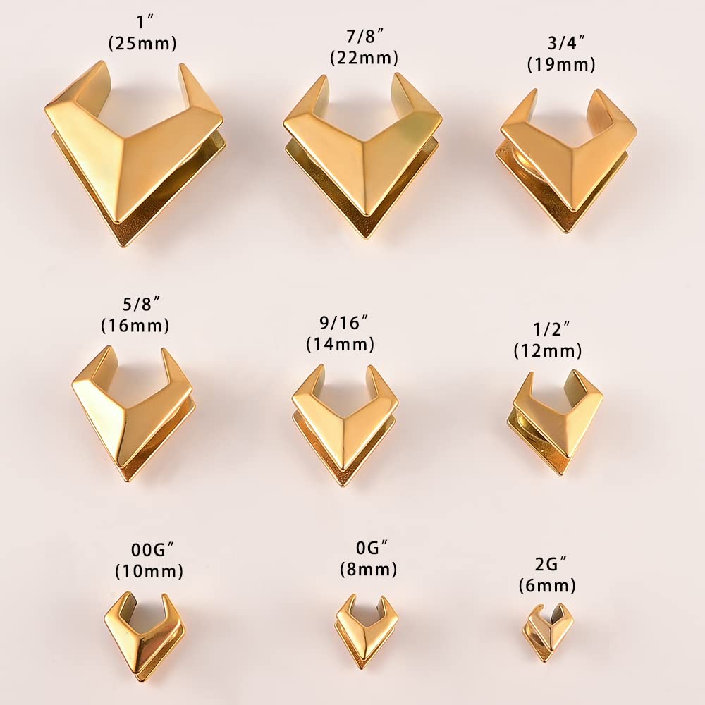 Atomhole Rhombus Saddle Ear Tunnels Plugs 316 Stainless Steel Ear Gauges Hypoallergenic Earrings for Ears Expander Stretcher Piercing Body Jewelry 2PCS 2g-1" (6mm-25mm)