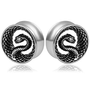 atomhole 8mm-25mm (0g-1") snake ear plugs tunnels ear gauges 316 stainless steel hypoallergenic earrings expander body piercing jewelry 2pcs (10mm(00g), silver)