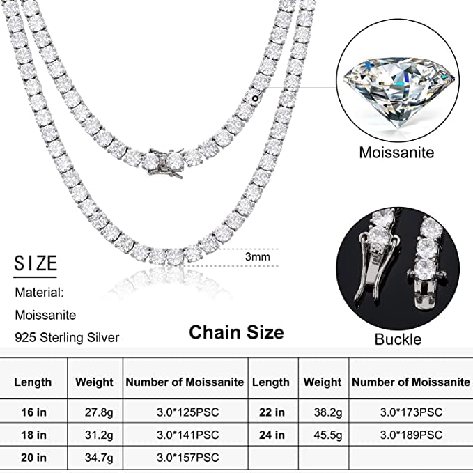 Moissanite Tennis Necklace 18K Gold Plated 925 Sterling Silver Yellow White Gold Plated Moissanite Diamond Tennis Choker Chain Wedding Necklaces 3/4/5mm 16-24 Inch Jewelry Gift for Women Men (Gold)