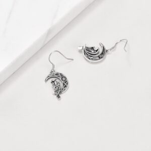 Raven Earrings 925 Sterling Silver Crescent Moon Crow Witchy Dangle Earrings Halloween Jewelry Gifts for Women